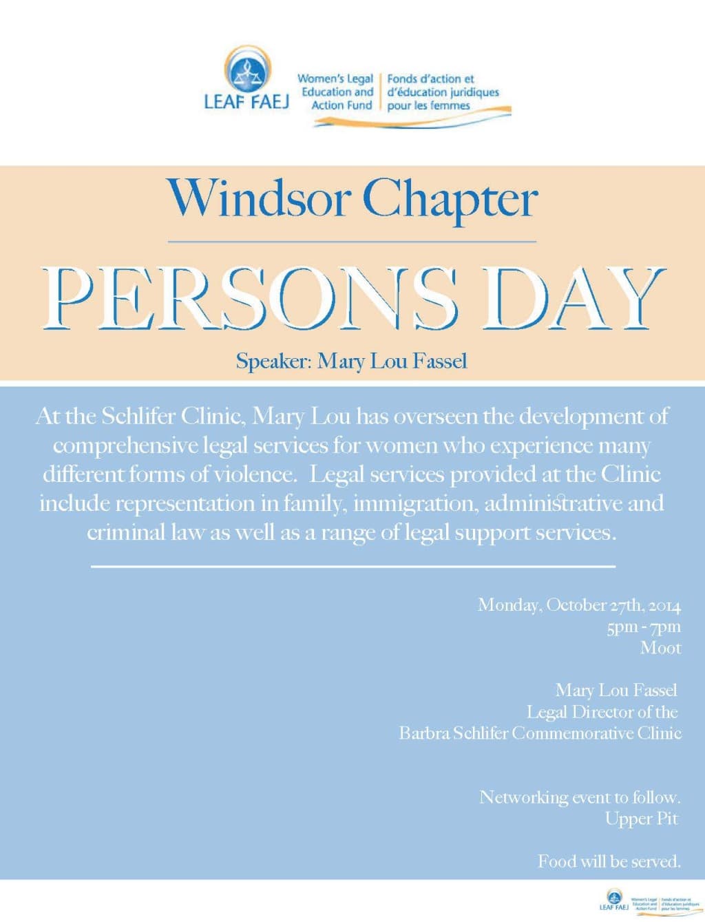 LEAF Windsor proudly presents Persons Day Event on October 27, 2014 - LEAF